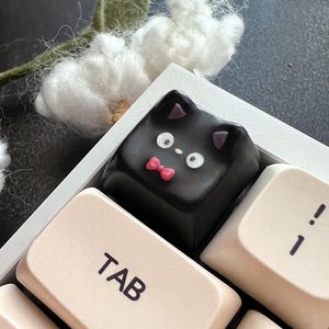 Black Cat With Bow Artisan Clay Keycap for Mechanical Keyboards - Etsy