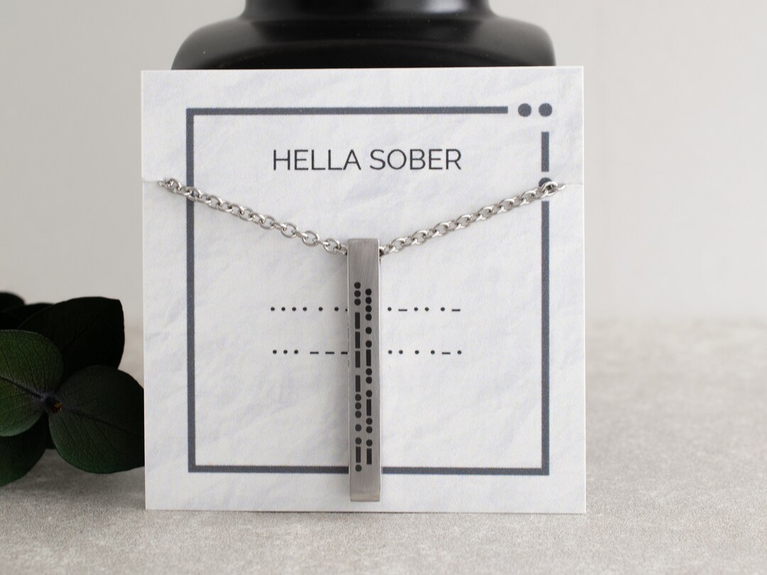 Men's Engraved Hella Sober Morse Code Necklace, Addiction Awareness, AA ...