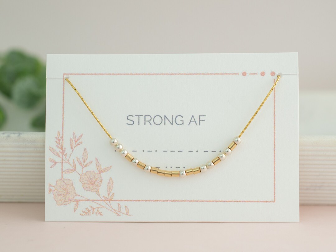Strong AF Mixed Metal Morse Code Necklace, Strength Message, Anxiety ...
