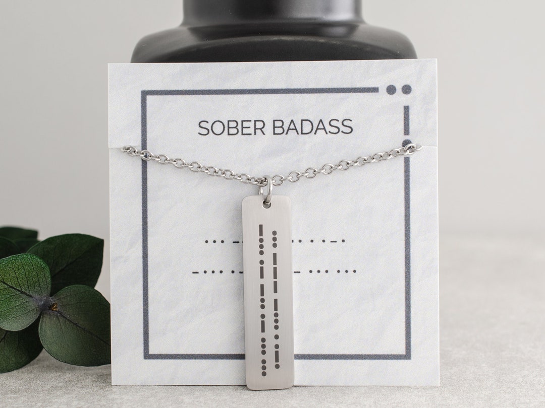 Sober Badass Engraved Men's Morse Code Necklace, One Day at a Time, AA ...