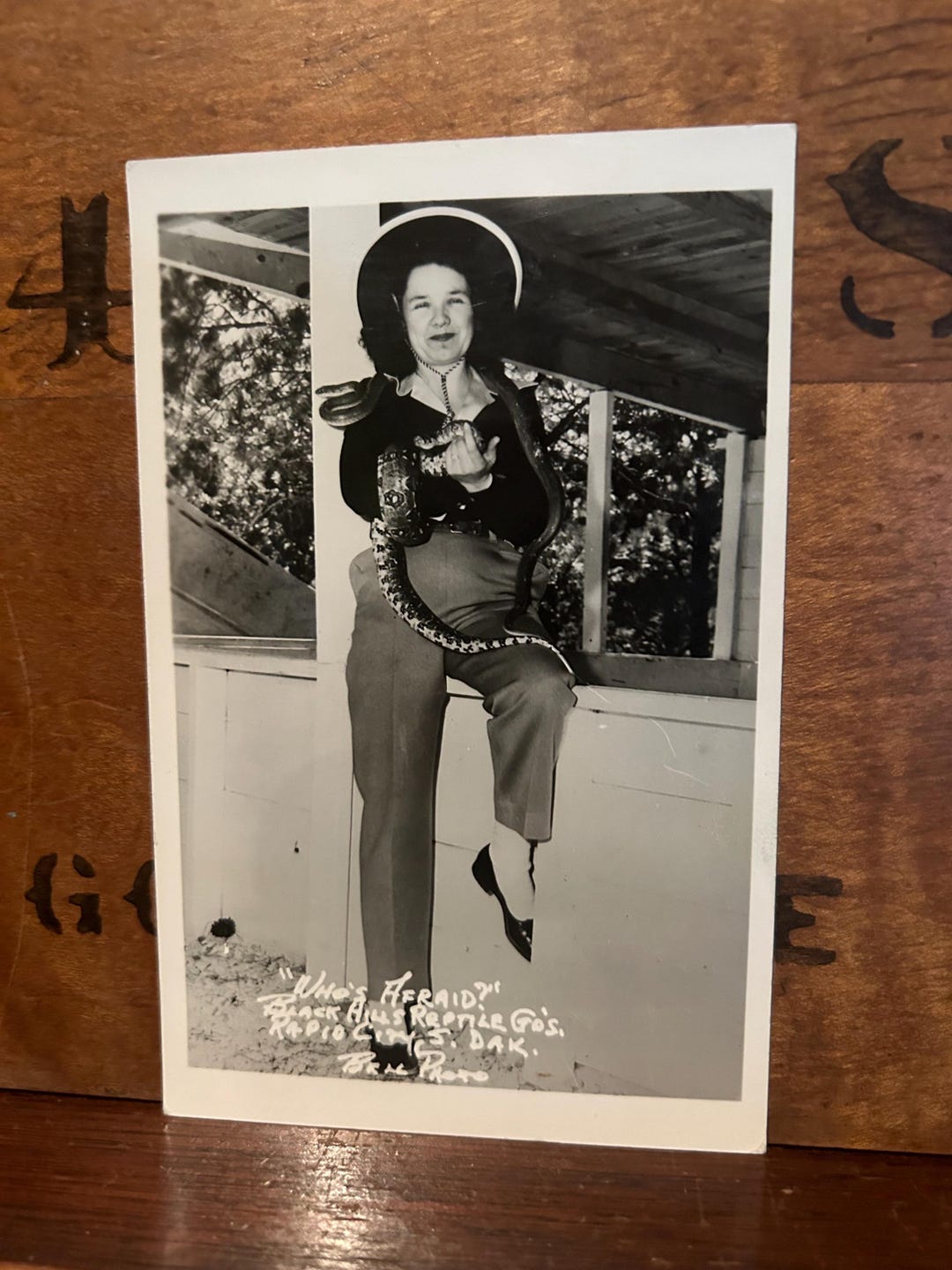 Circa 1940 Postcard Featuring a Woman in Western Attire Holding Snakes ...