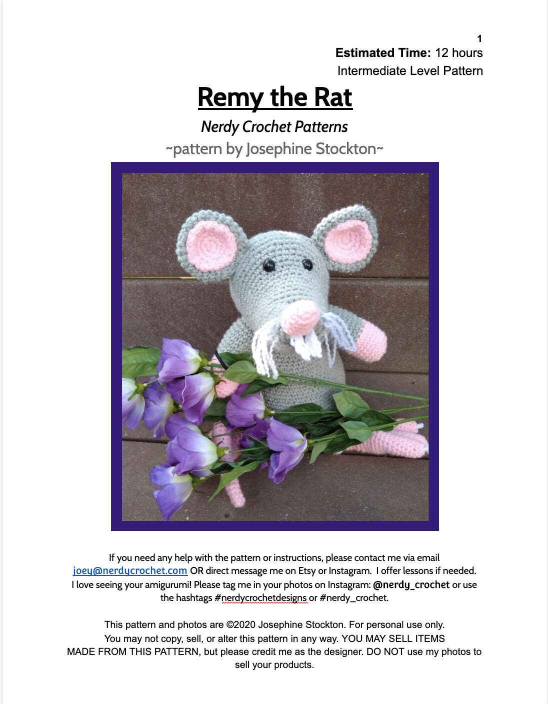 Crochet Pattern: Remy the Rat Toy Amigurumi - Etsy
