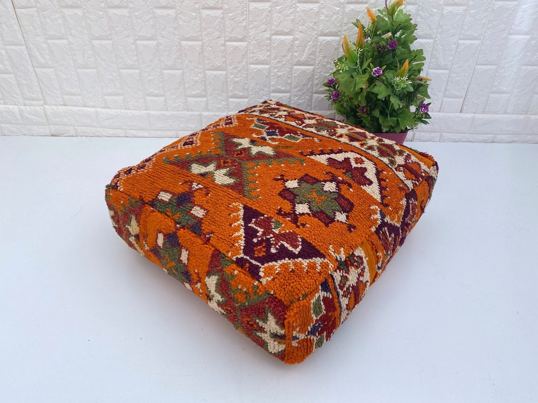 Moroccan Cover Pouf gorgeous Berber Stool Cushion-square Boujaad Floor ...