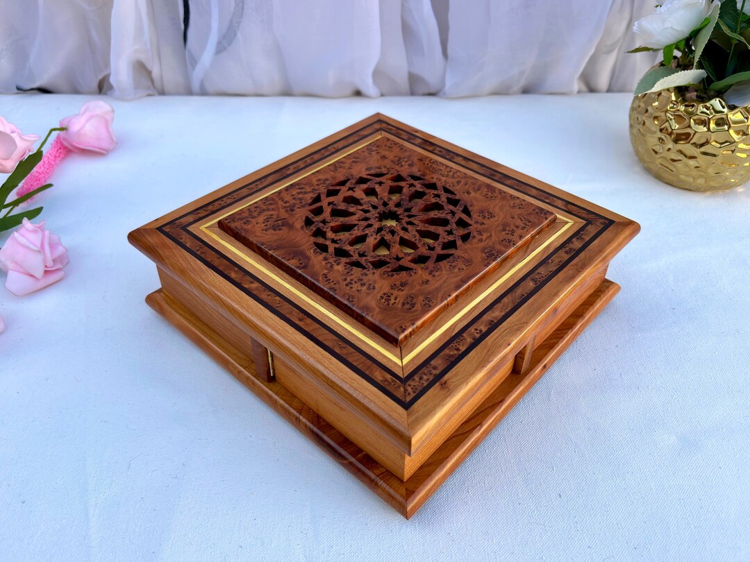 Handmade Wood Jewelry Box 9"x9",moroccan Puzzle Box, Secret Opening ...