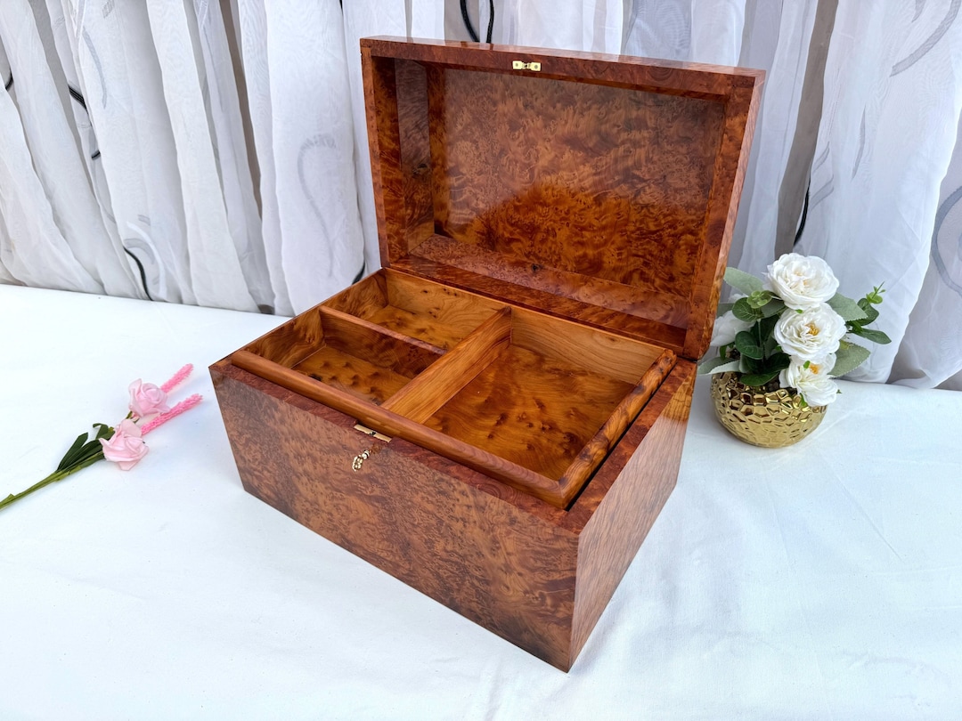15"x10" Big Moroccan Jewellery Burl Thuya Box,lockable Wooden Burl ...