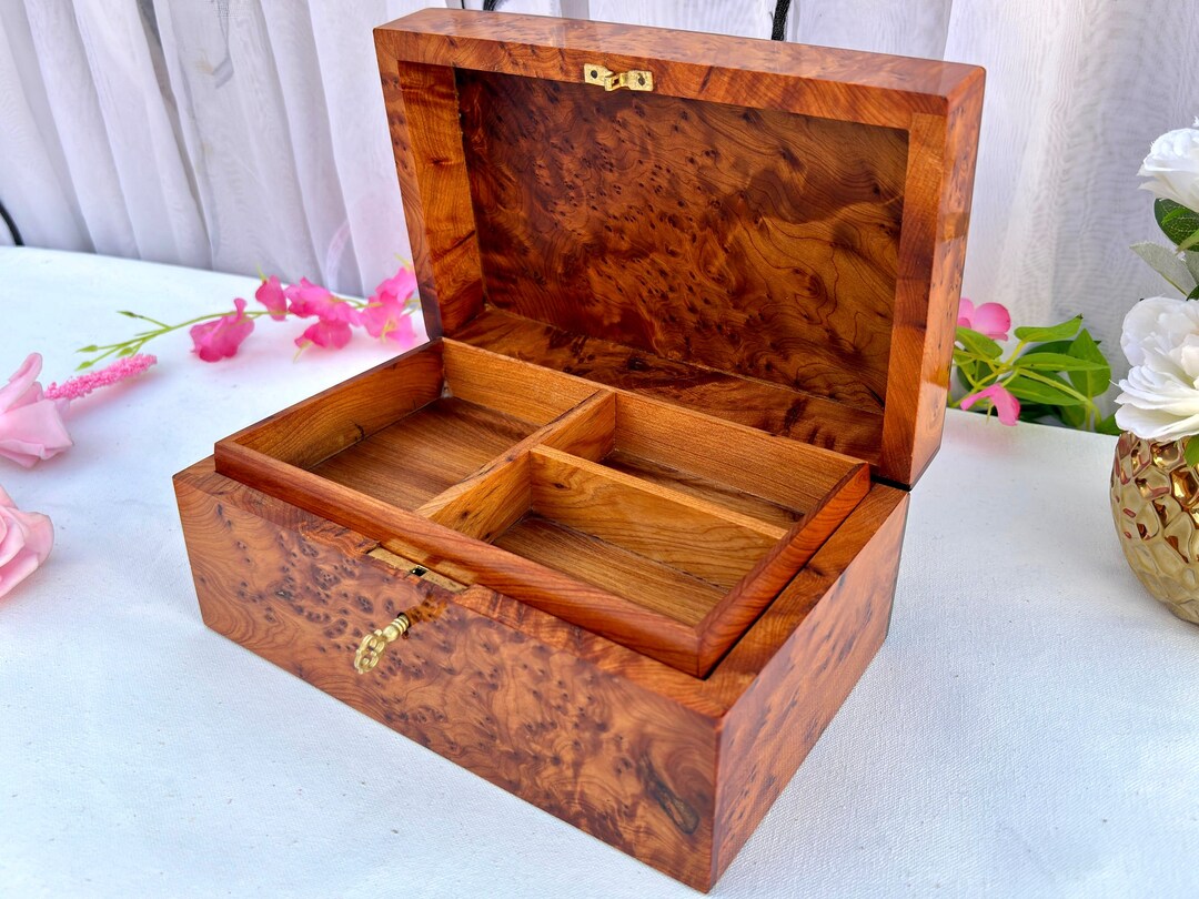 Jewelry Box Wood Burl 8"x5",handmade Jewelry Box With Lock ,moroccan ...