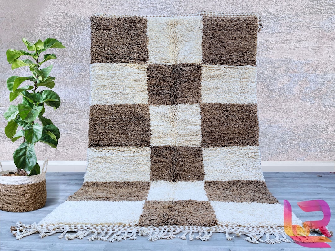 Checkered Brown Rug - Moroccan Rug - Checkered Rug - Brown Checkered ...