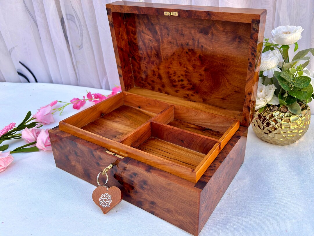 Large Handmade Keepsake Jewelry Box , Moroccan Hand Carved Thuya Wood ...