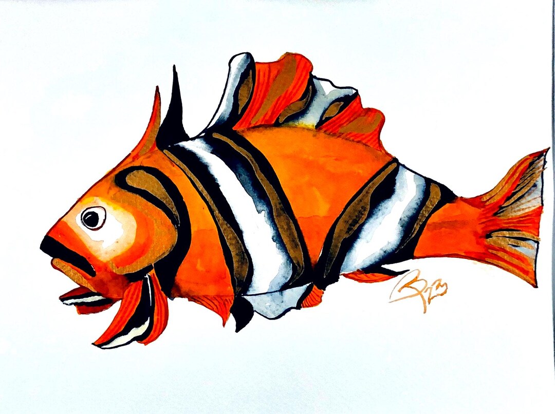 Watercolor Original Painting, 9 X 12, Imaginative Fanciful Fish, Water ...