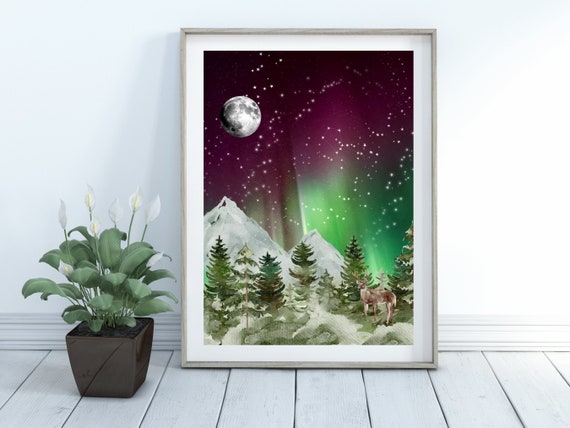 Northern Lights Printable Night Sky Digital Print | Etsy