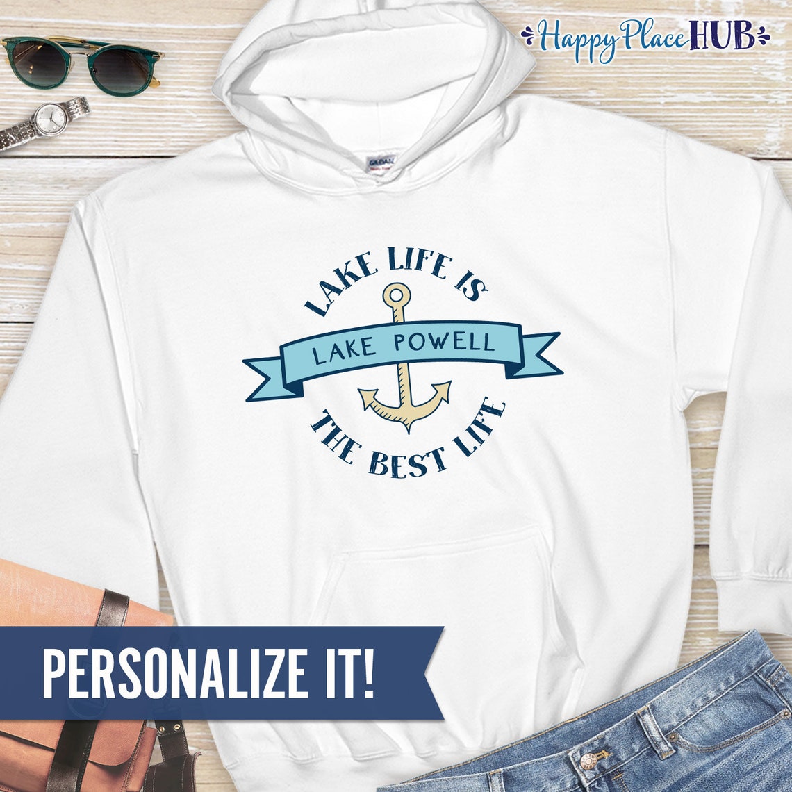 Lake Life Personalized Hoodie Sweatshirt Lake Happy Place | Etsy