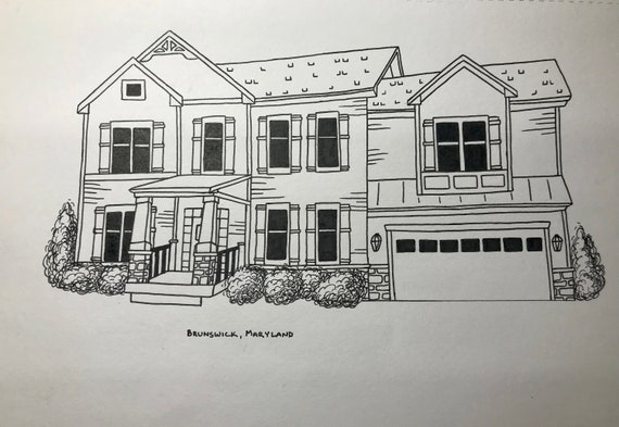 Customizable Ink House Drawing Hand Drawn Art Black and | Etsy