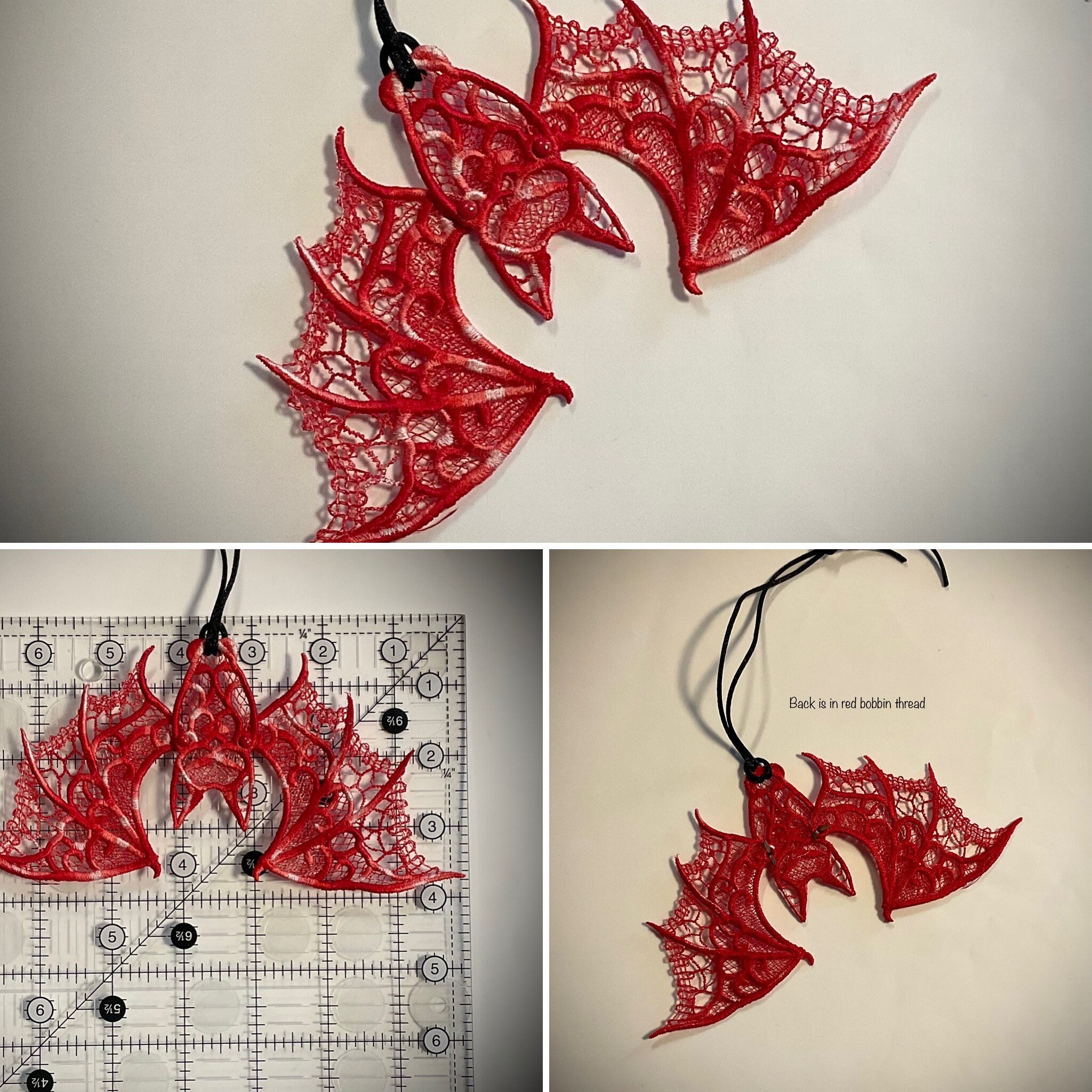 Red/white Red Variegated Bat Lace Ornament Movable Wings, Wings Can Be ...