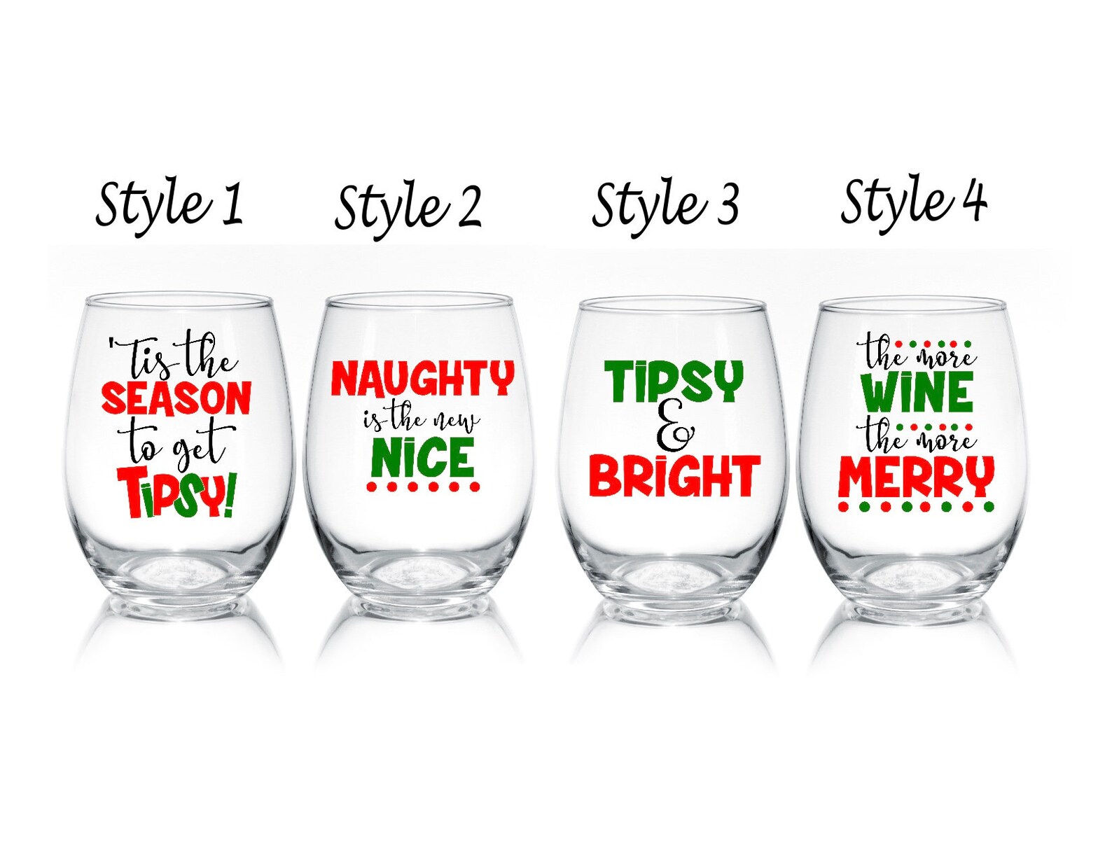 Christmas Stemless Wine Glassesholiday Stemless Wine Etsy