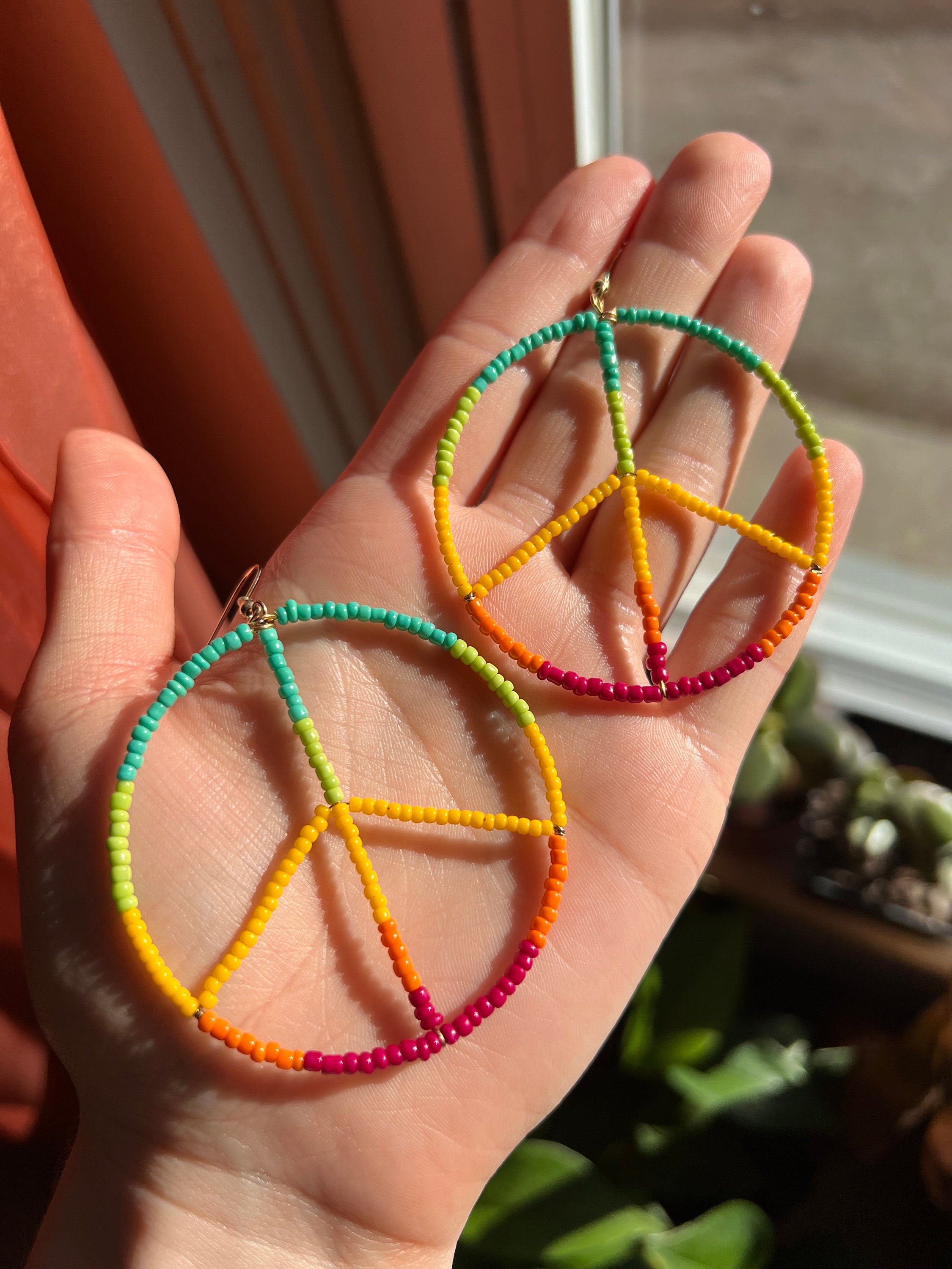 Multi Color Retro Beaded Peace Sign Earrings - Etsy