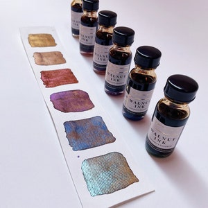 Shimmer Calligraphy Ink Set | Handmade Walnut Ink, 6 Colors - Etsy