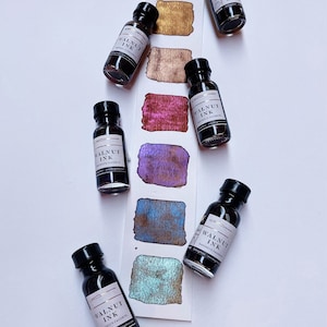 Shimmer Calligraphy Ink Set | Handmade Walnut Ink, 6 Colors - Etsy