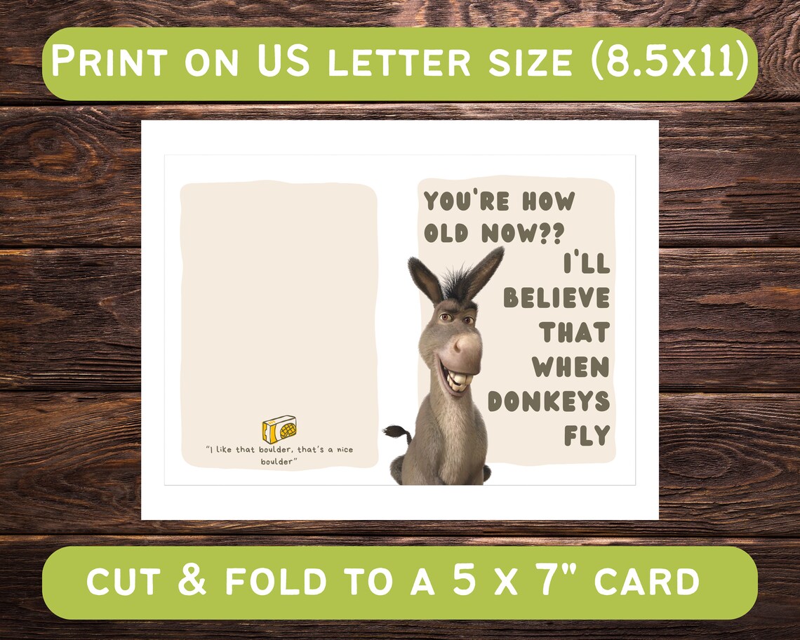 Printable Shrek Donkey Greeting Card - Digital Download - Double-sided ...