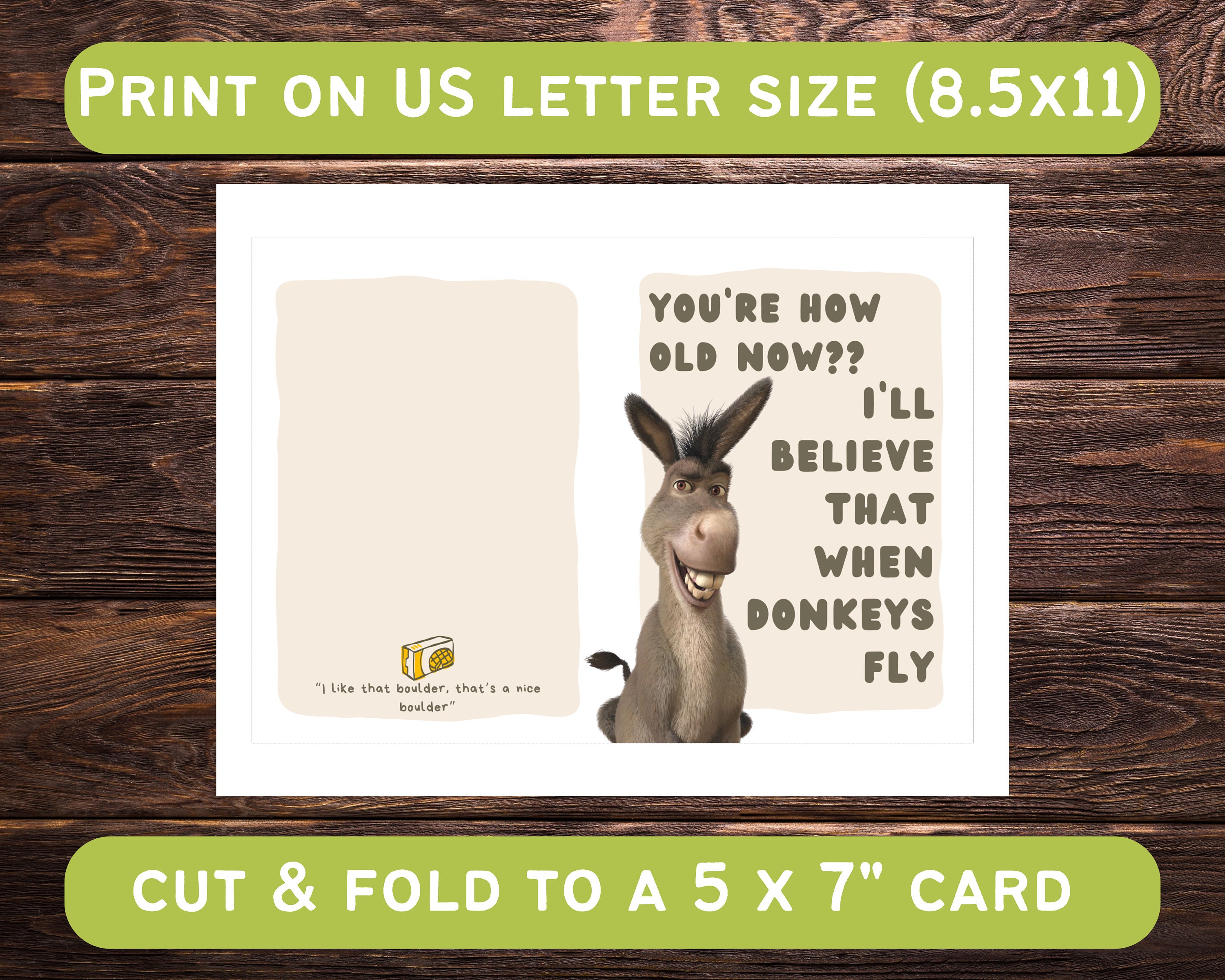 Printable Shrek Donkey Greeting Card - Digital Download - Double-sided ...
