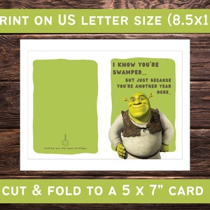 Printable Shrek Greeting Card - Digital Download - Double-sided - Funny ...