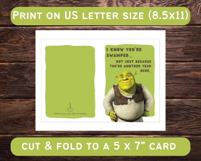 Printable Shrek Greeting Card - Digital Download - Double-sided - Funny ...