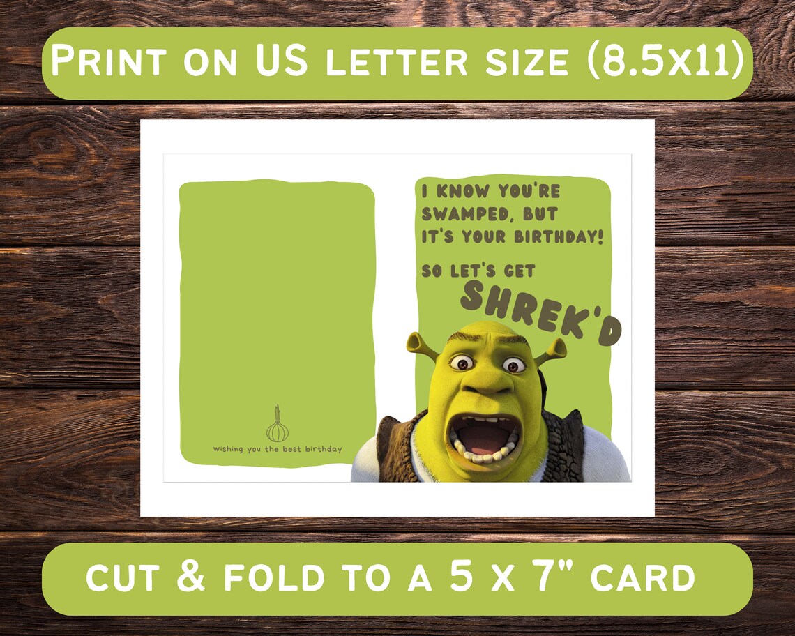 Printable Shrek Greeting Card - Digital Download - Single-sided - Funny ...