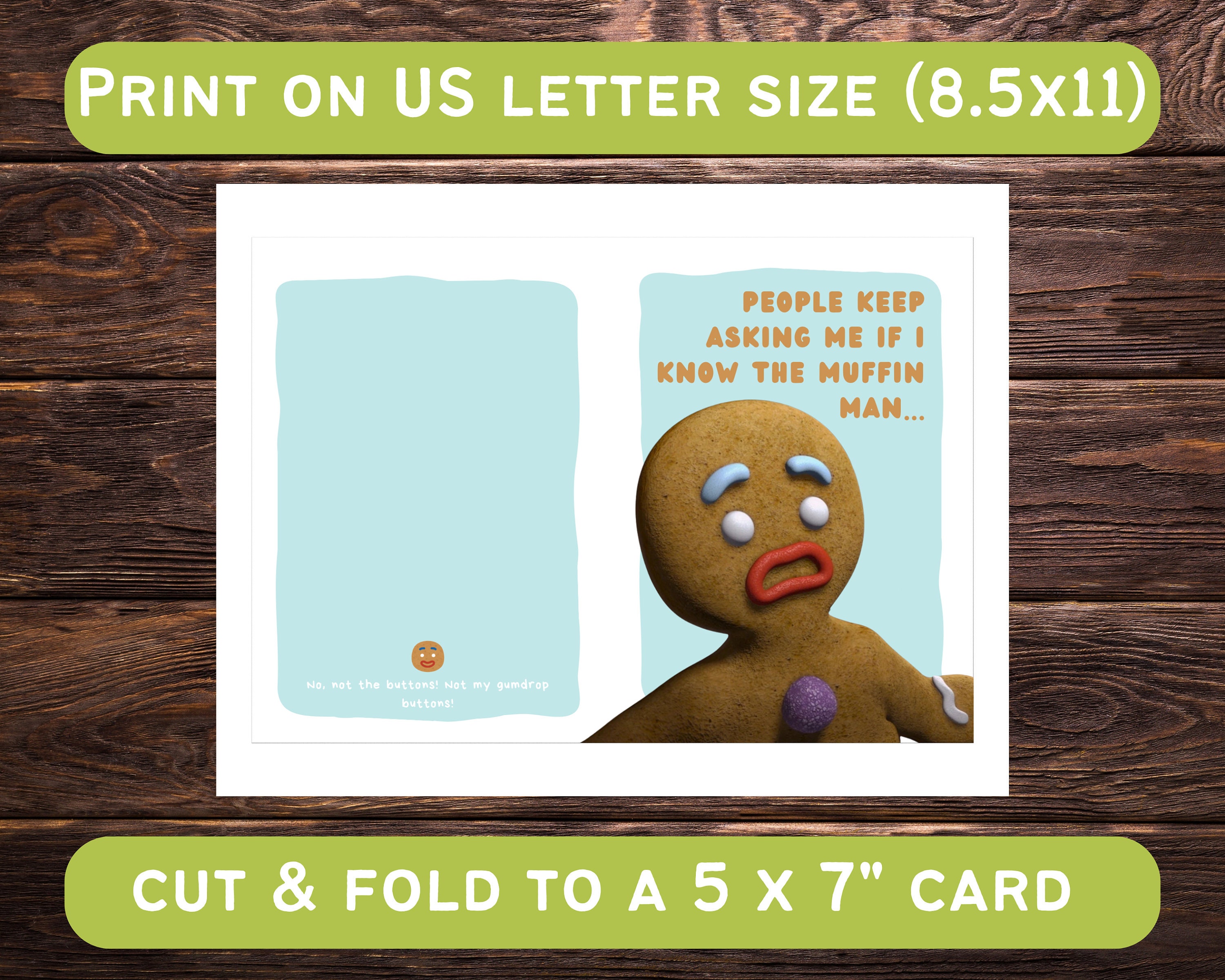 Printable Shrek Gingy Greeting Card - Digital Download - Double-sided ...