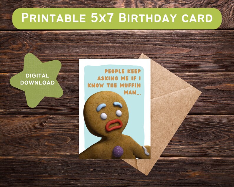Printable Shrek Gingy Greeting Card - Digital Download - Double-sided ...