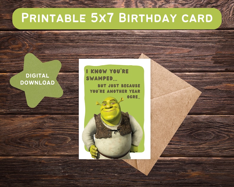 Printable Shrek Greeting Card - Digital Download - Double-sided - Funny ...