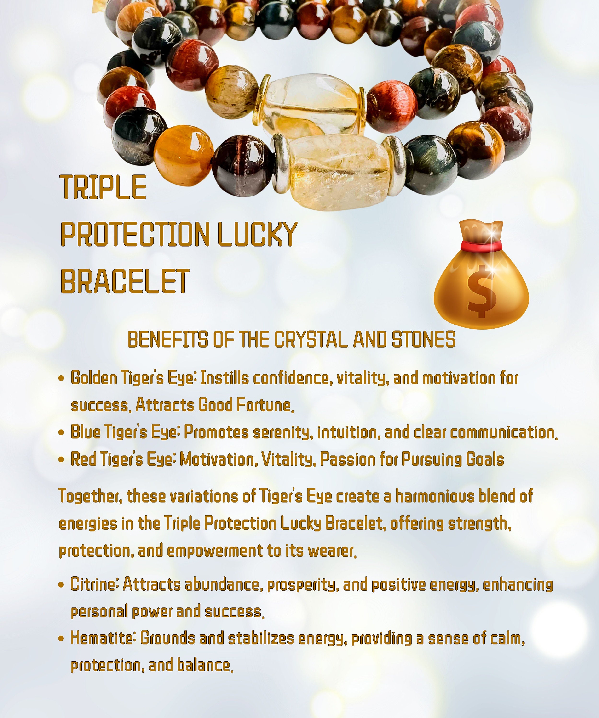Triple Protection Lucky Bracelet Chakra Jewelry Lucky Money Maker ...