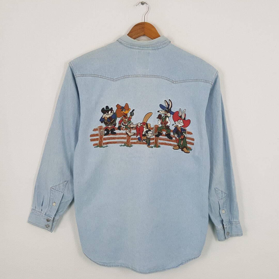 Vintage LOONEY TUNES Disney Cartoon Network Embroidery Denim Shirts - Etsy