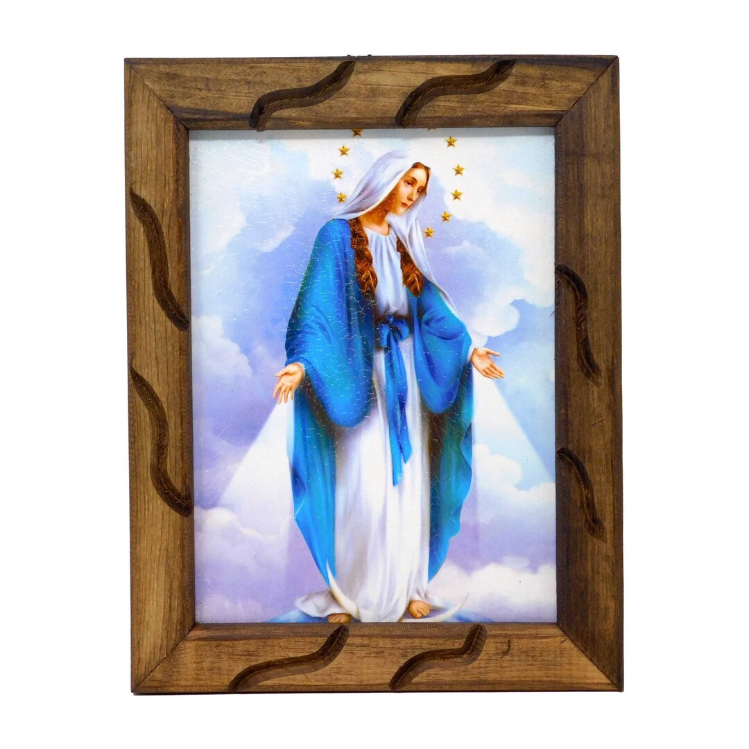 Our Lady of Grace Oil Painting Style - 12" Rustic Frame, Catholic ...