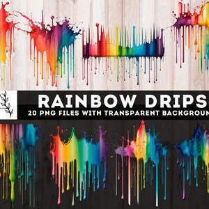 Rainbow Drops 20 PNG Clipart, Watercolor Drips Splash Bundle, Junk ...