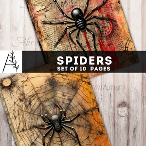 Spiders Halloween Digital Paper Horror Junk Journal Pages - Etsy