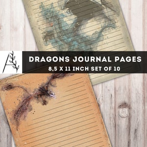 Dragons Lined Paper, Dragons Junk Journal Pages, Dragons Paper Pack ...