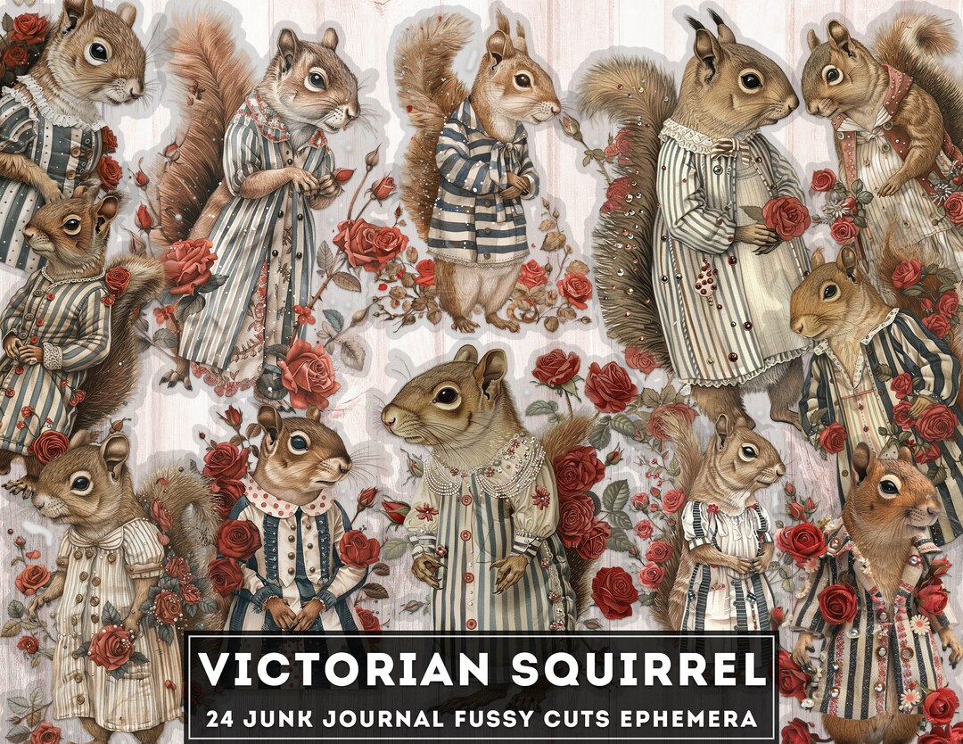 Victorian Squirrel Clipart & Ephemera, Vintage Fussy Cuts, 24 PNG Fairy ...