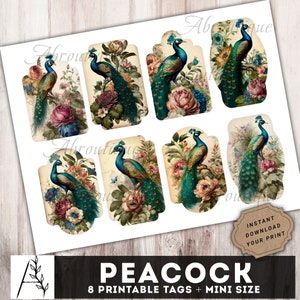 Peacock Junk Journal Tags, Vintage Peacock Tag, Digital Journaling ...