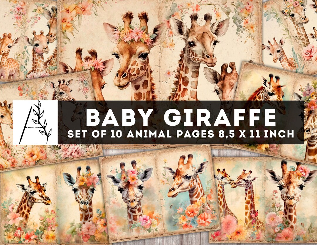 Baby Giraffe Junk Journal Kit, Vintage Giraffe Paper, Digital ...