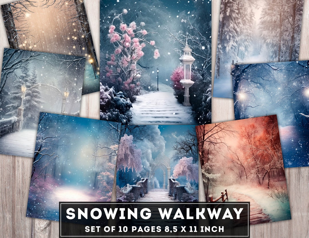 Snowing Walkway Digital Paper, 10 JPG Images PDF, Junk Journal Digital ...