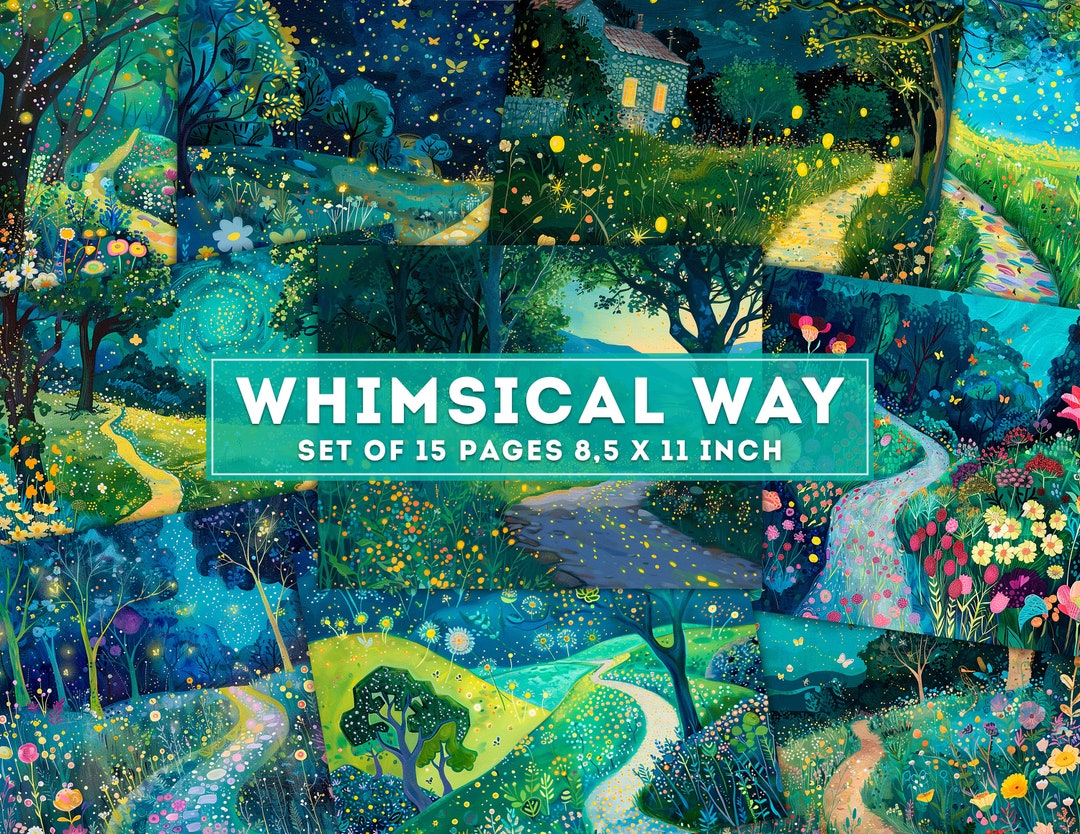 Whimsical Way, Junk Journal Kit, Path in the Forest, Fanciful Trees and ...