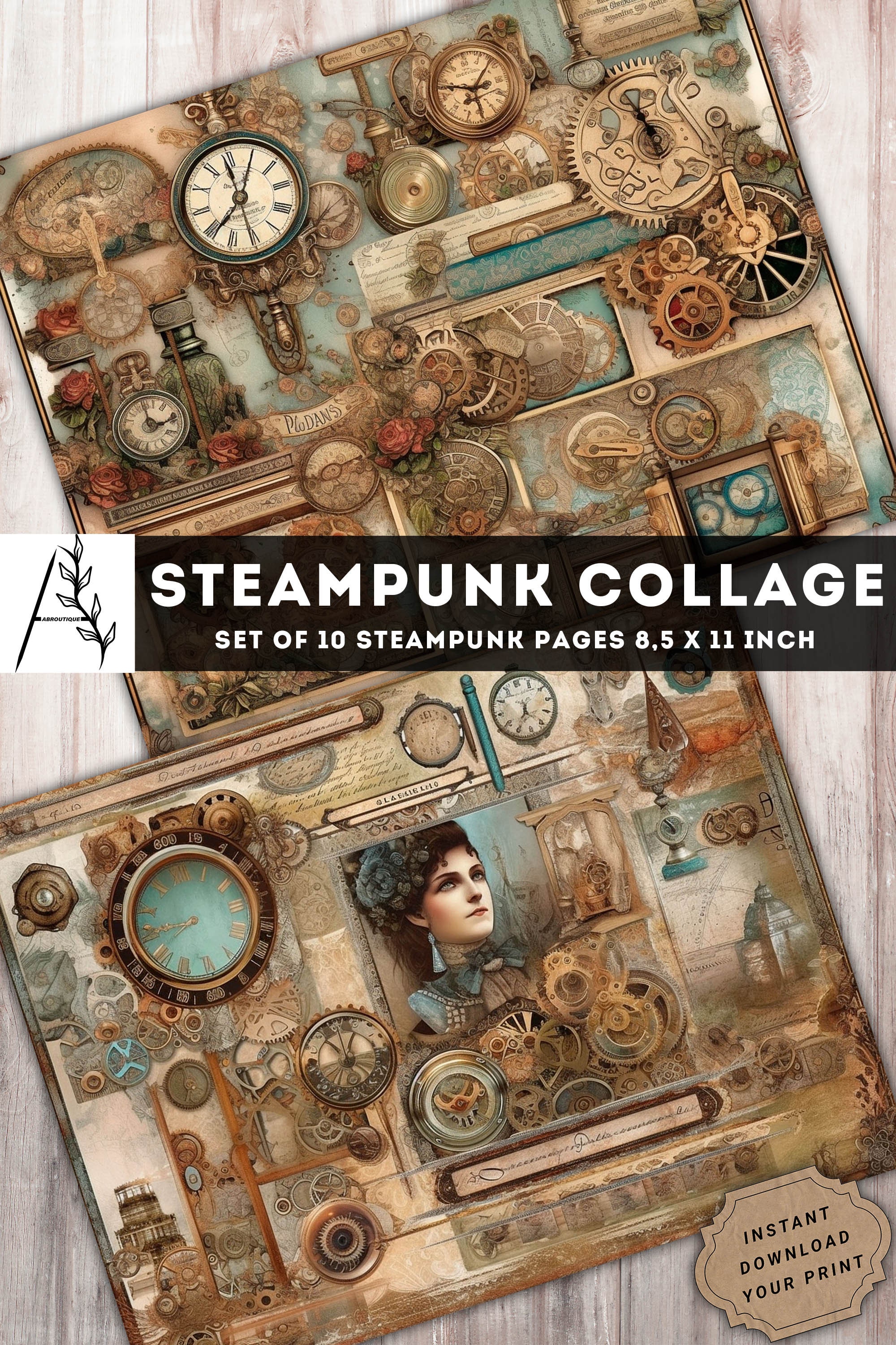 Steampunk Collage Paper Pack, Industrial Printables, Steampunk Junk ...