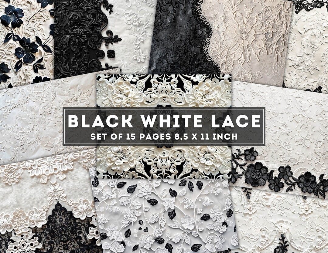 Black and White Lace Digital Paper Instant Download Junk Journal ...
