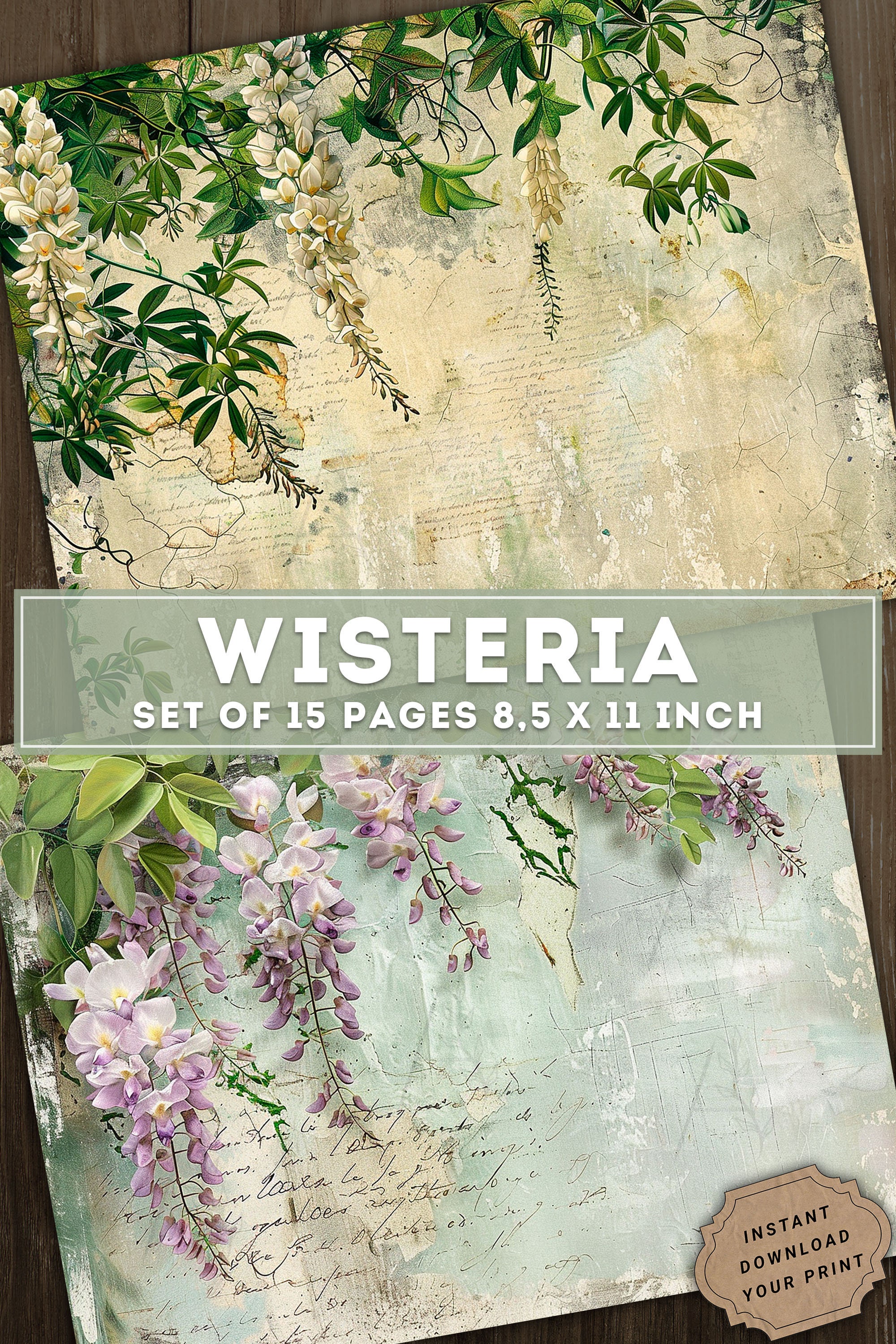 Wisteria Collage, Junk Journal Kit, Colorful Vintage Flowers Paper ...