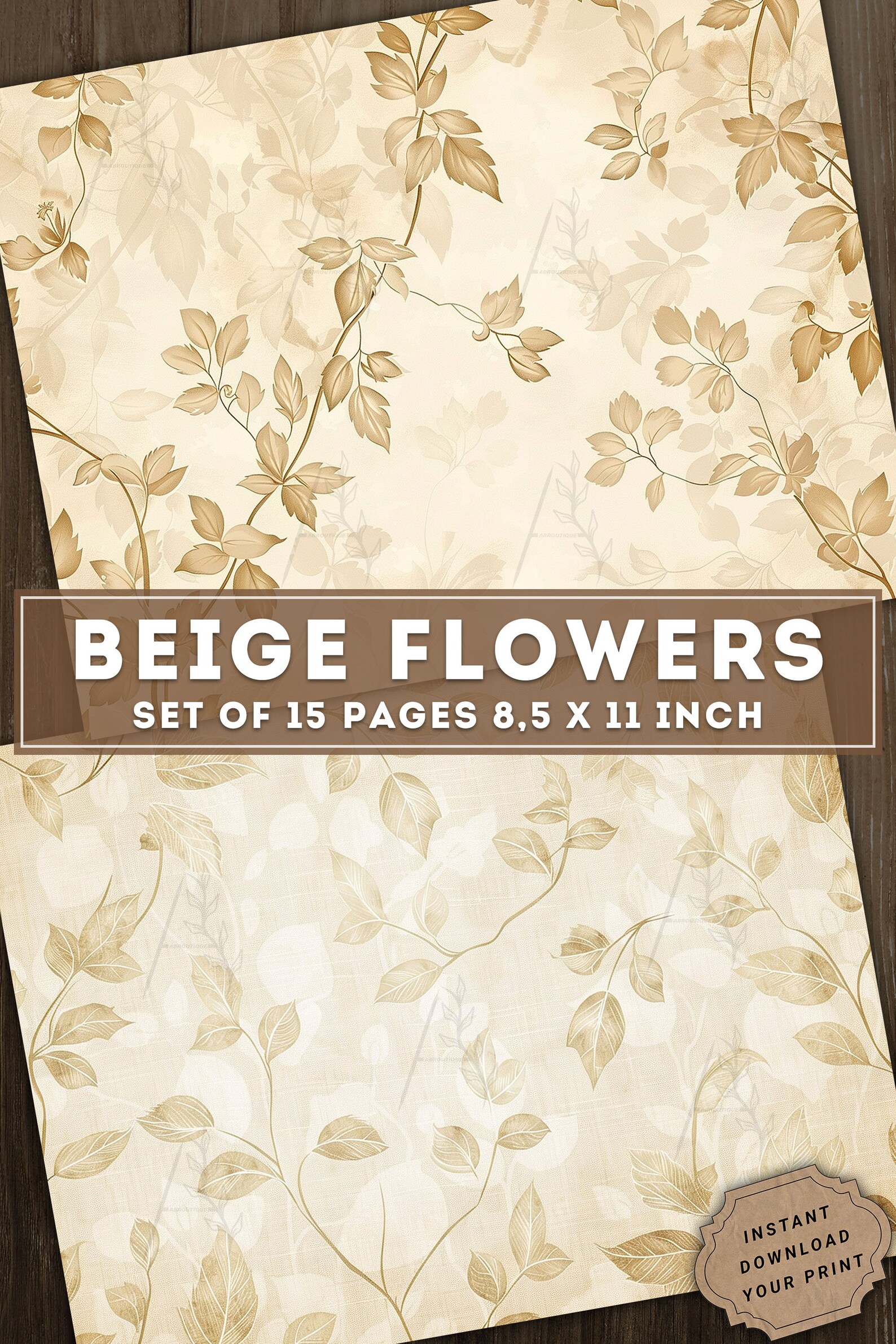 Beige Flowers Digital Paper, Watercolor Scrapbook Papers, Junk Journal ...