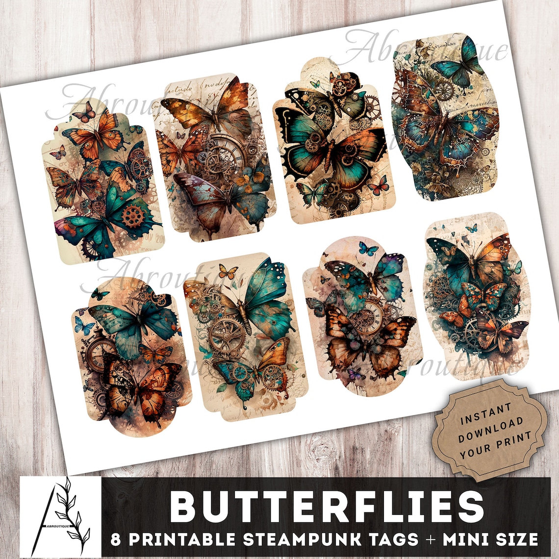 Butterflies Junk Journal Tag Steampunk Butterflies Tags - Etsy