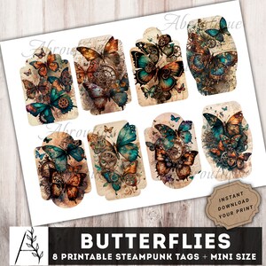 Butterflies Junk Journal Tag, Steampunk Butterflies Tags, Vintage Tag ...