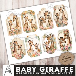 Baby Giraffe Junk Journal Tags, Vintage Giraffe Tag, Digital Journaling ...