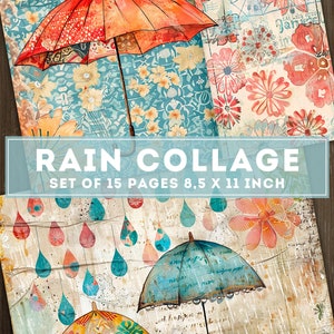 Rain Collage, Junk Journal, Umbrella Paper, Spring Pages, Handscript ...