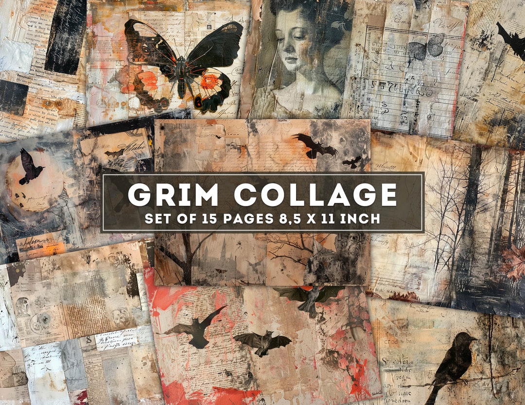 Grim Collage Paper, Horror Mixed Media Collage, Junk Journal Ephemera ...