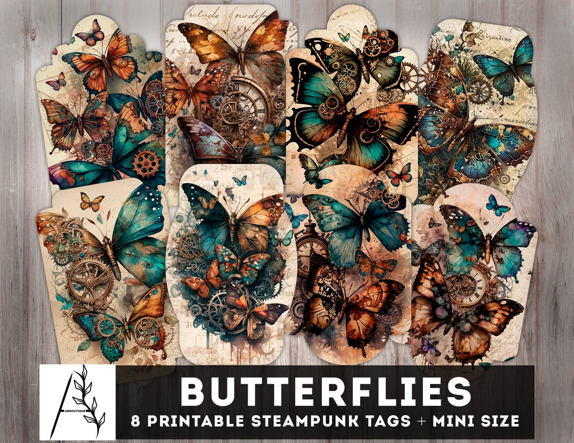 Butterflies Junk Journal Tag Steampunk Butterflies Tags - Etsy